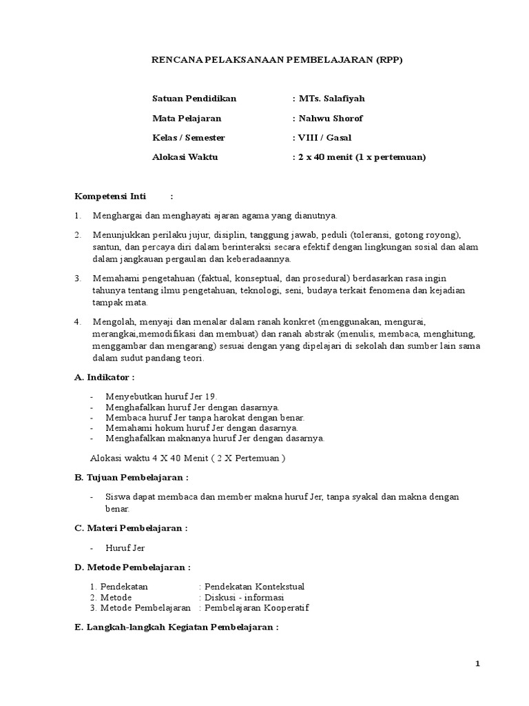 RPP Nahwu Kelas 8 | PDF | Karier & Perkembangan | Seni & Disiplin Bahasa