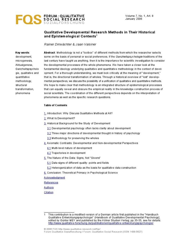 Valsiner 2006 Qualitative Developmental Research | PDF | Qualitative ...