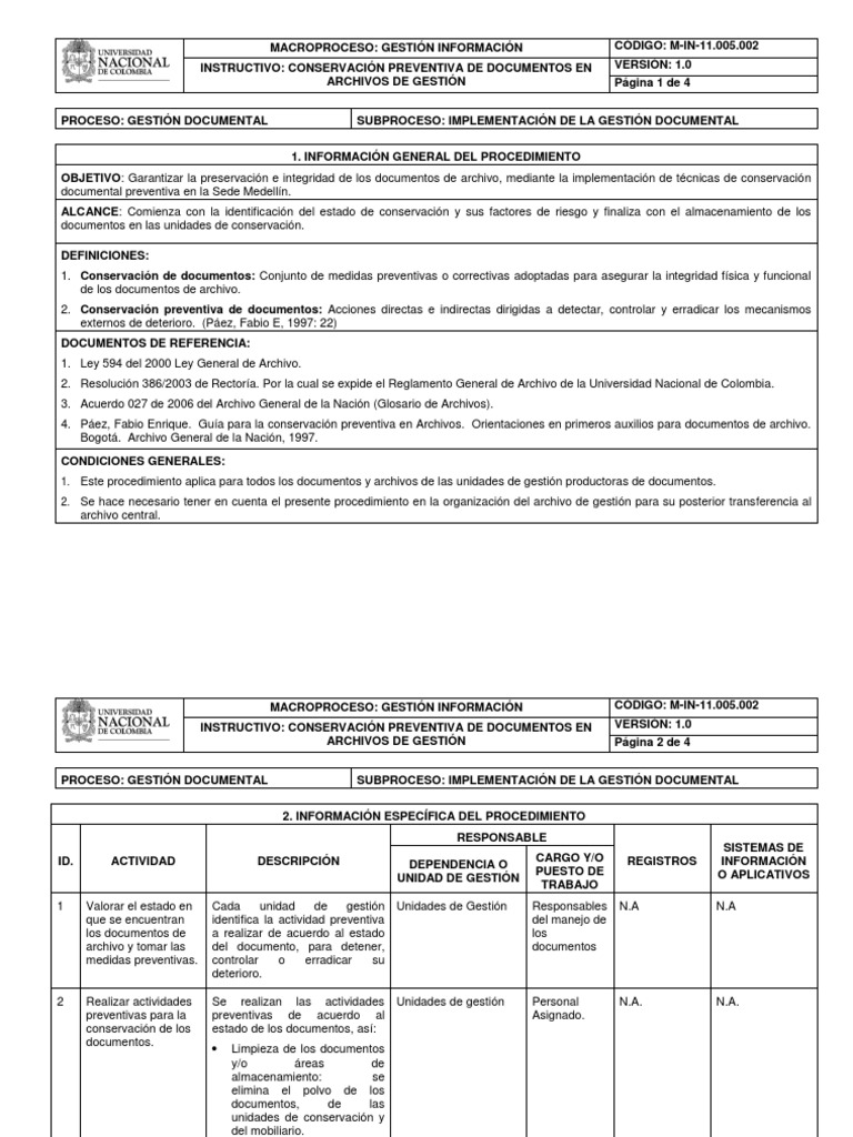 Procedimiento Conservacion Preventiva de Documentos | PDF | Archivo de computadora | Informática