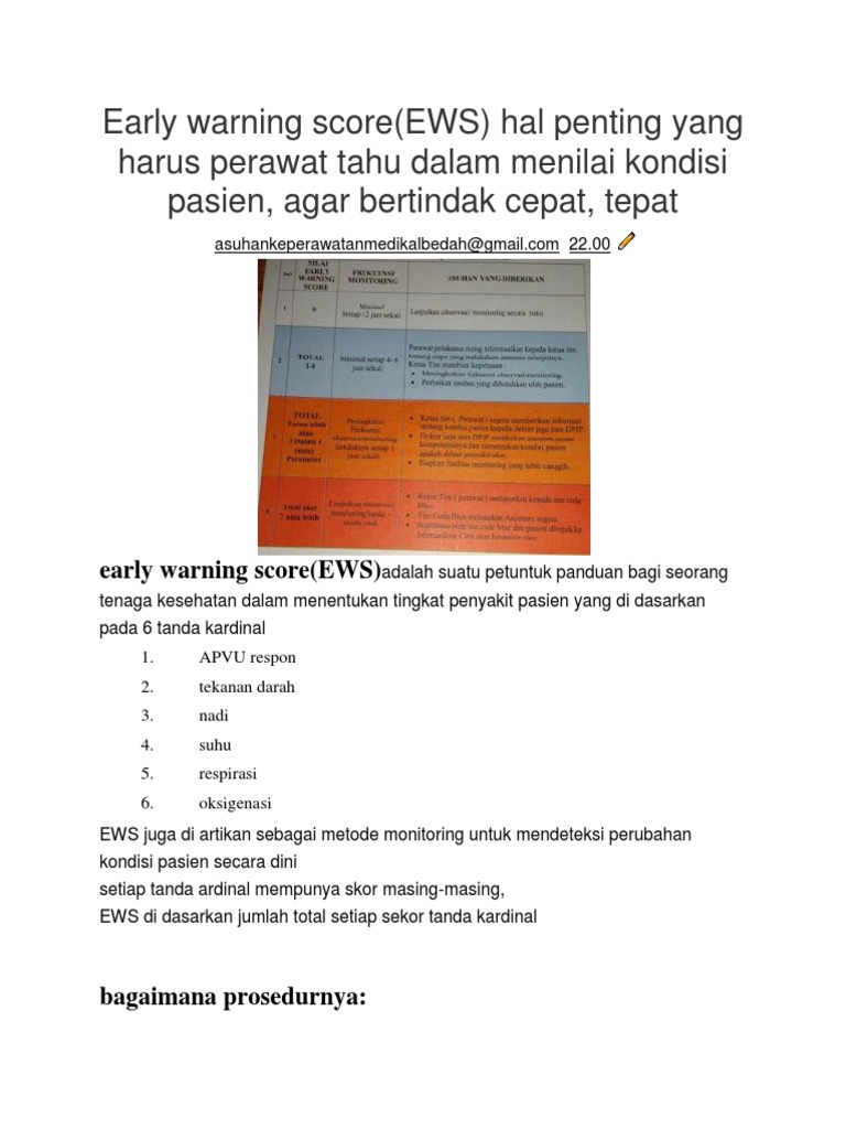 MENGERTIKAN PENTINGNYA EARLY WARNING SCORE (EWS) BAGI PERAWAT DALAM ...