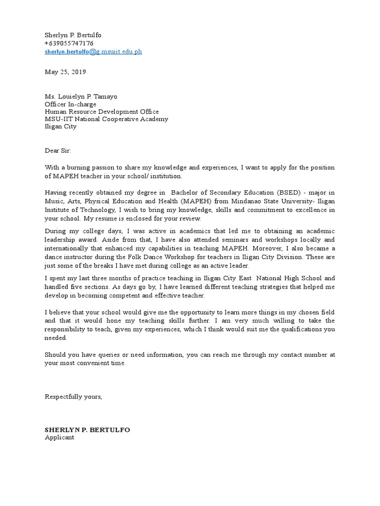 Sample Application Letter | PDF | Career & Growth | Wellness