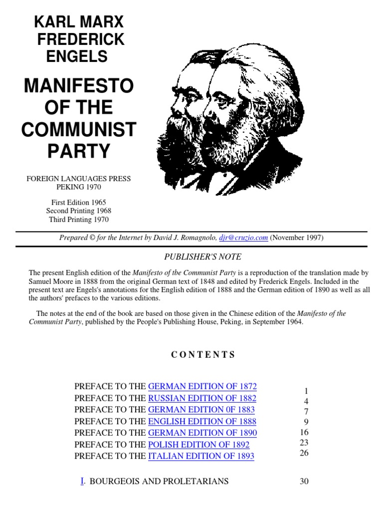 Manifesto of The Communist Party: Karl Marx Frederick Engels | PDF ...