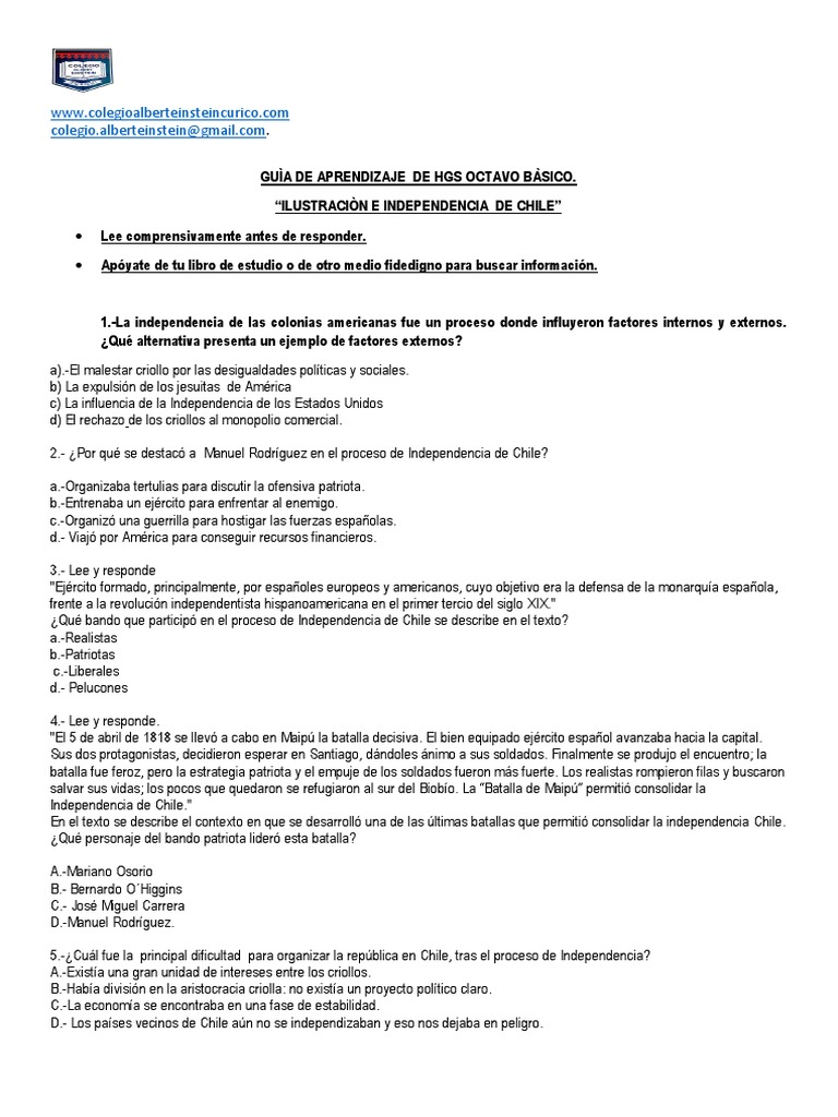 Guia de Octavo Basico Ilustracion | PDF | Chile | Era de iluminacion