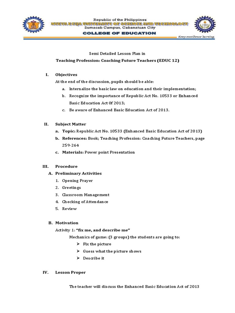 Semi Detailed Lesson Plan | PDF | Curriculum | School Counselor