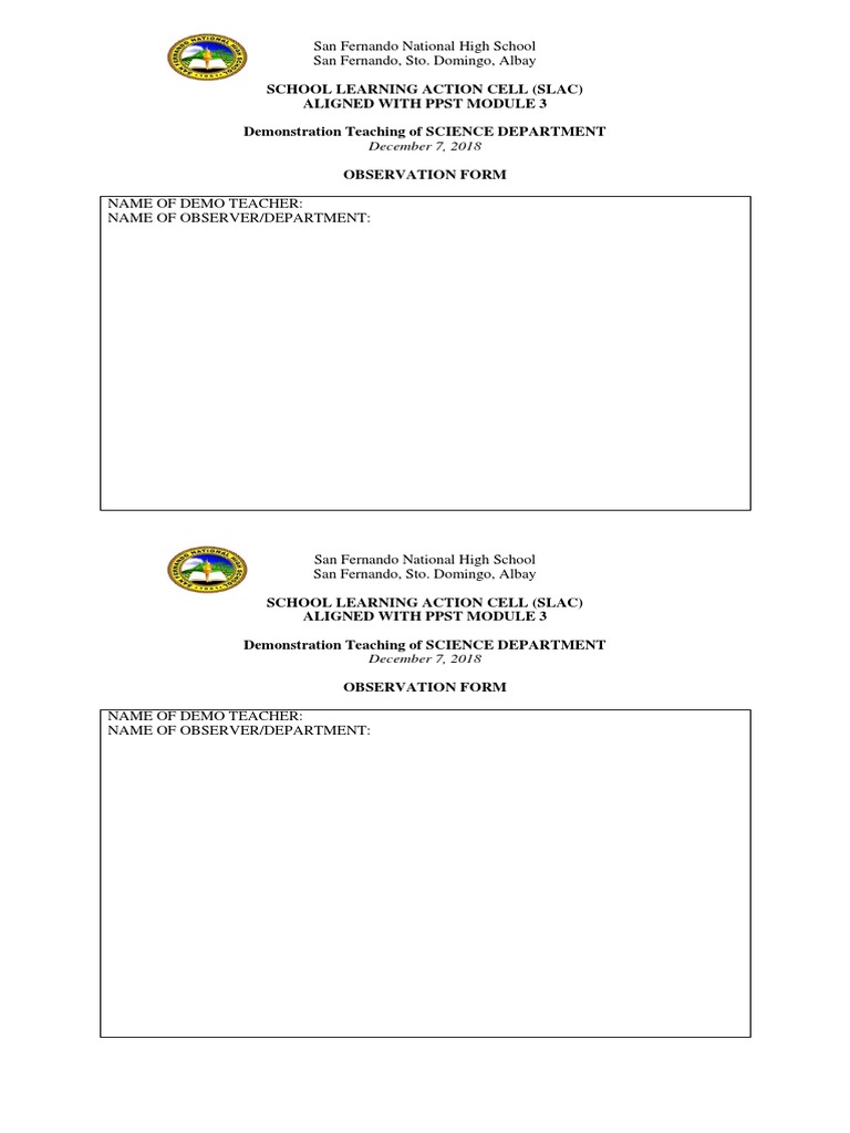 Observation Form For Slac Demo | PDF