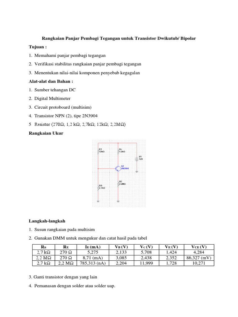 Rangkaian Panjar Pembagi Tegangan Untuk Transistor Dwikutub | PDF