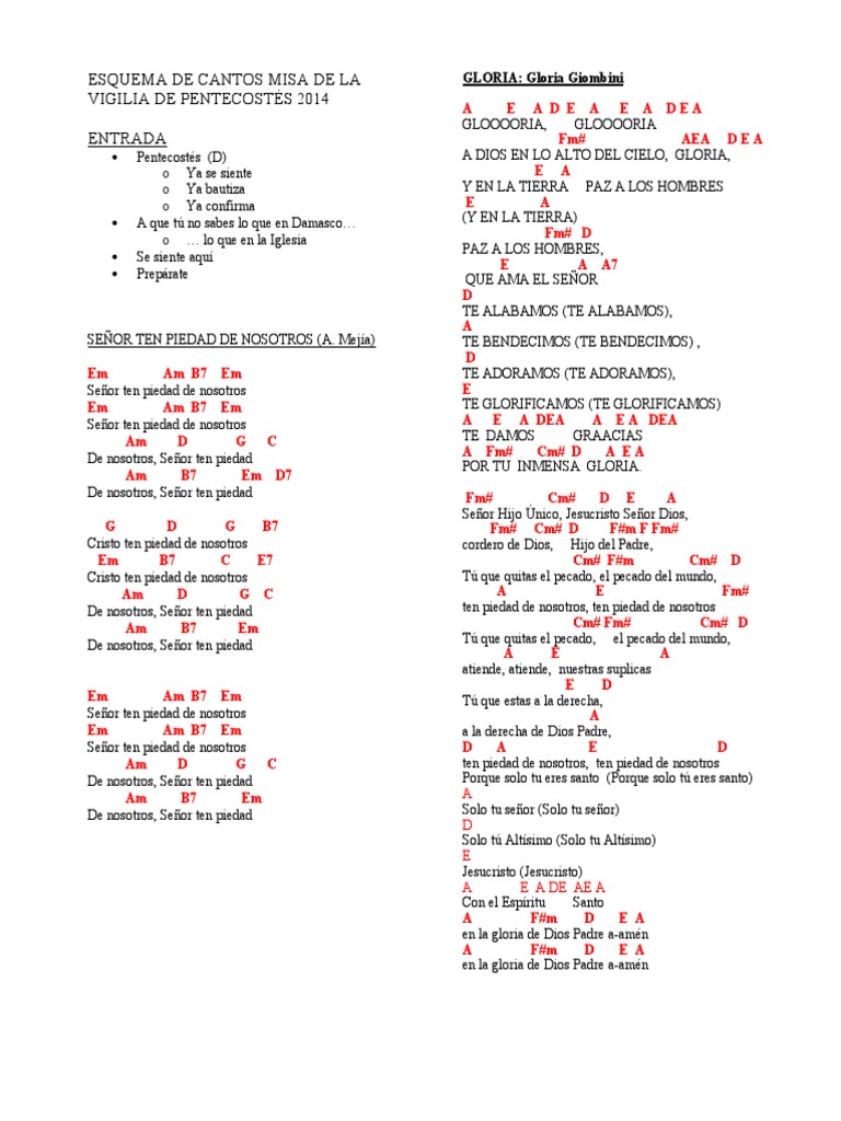 Esquema de Cantos para La Vigilia de Pentecostés | PDF | Pecado | Concepciones de dios