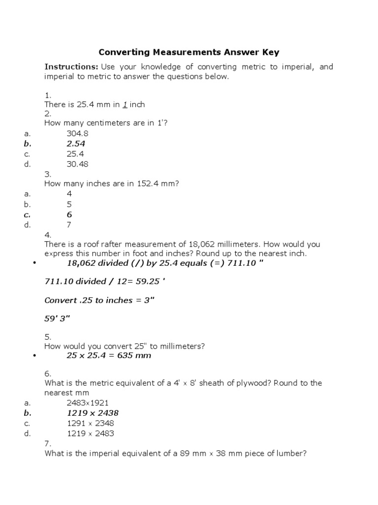 Converting Measurements Answer Key | PDF