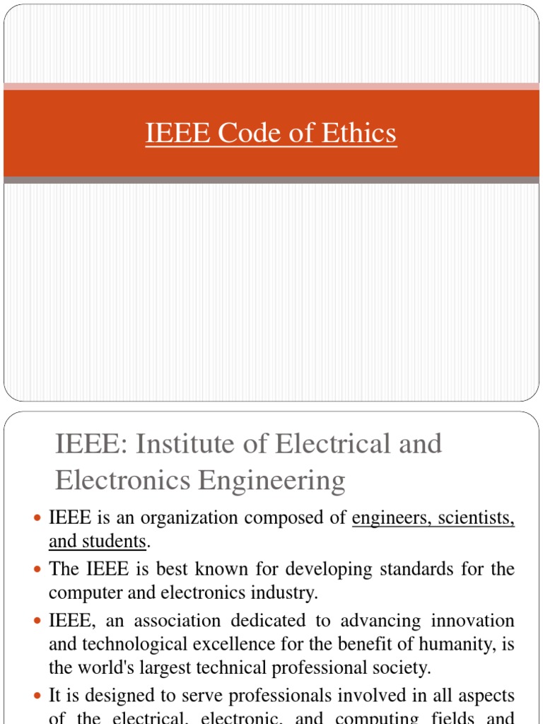 IEEE Code of Ethics Overview | PDF | Institute Of Electrical And ...