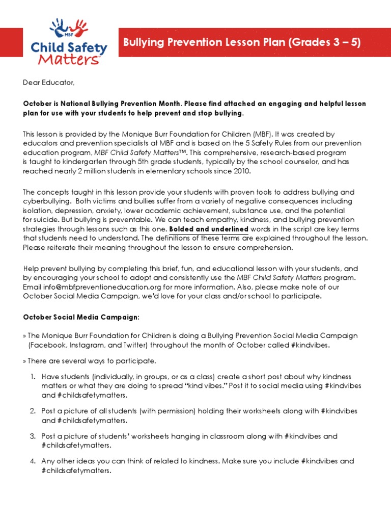 Bullying Prevention Lesson Plan 3 5 Natl Oct2017 | Download Free PDF ...
