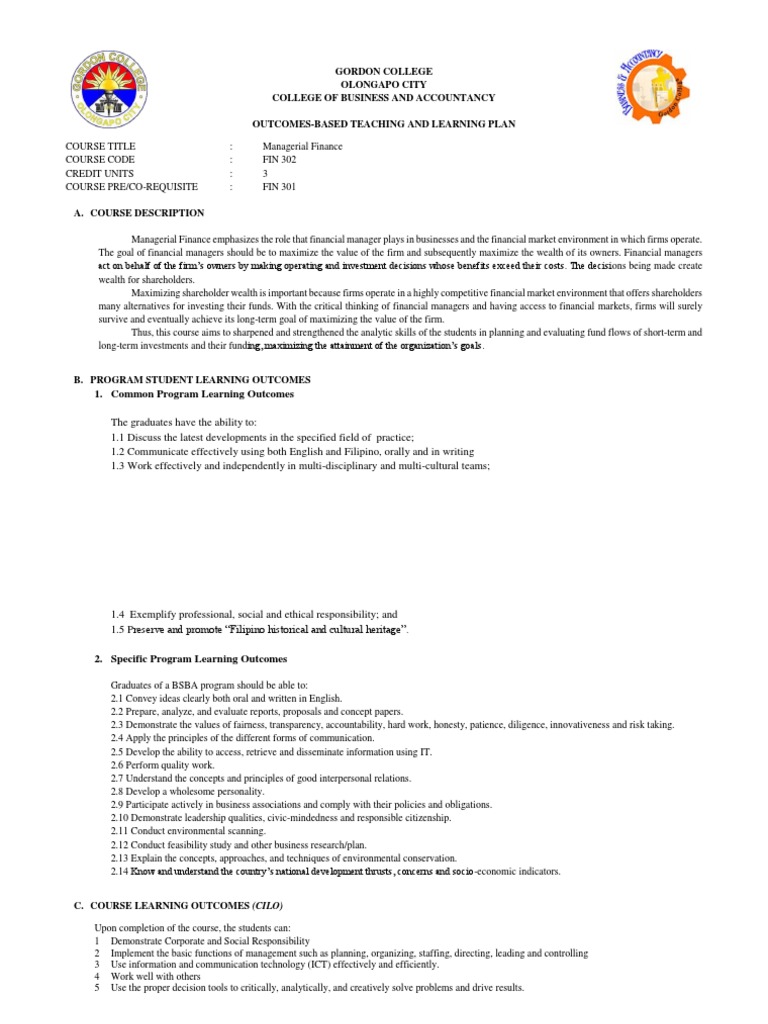 Managerial Finance - OBE Syllabus | PDF | Capital Budgeting | Net ...