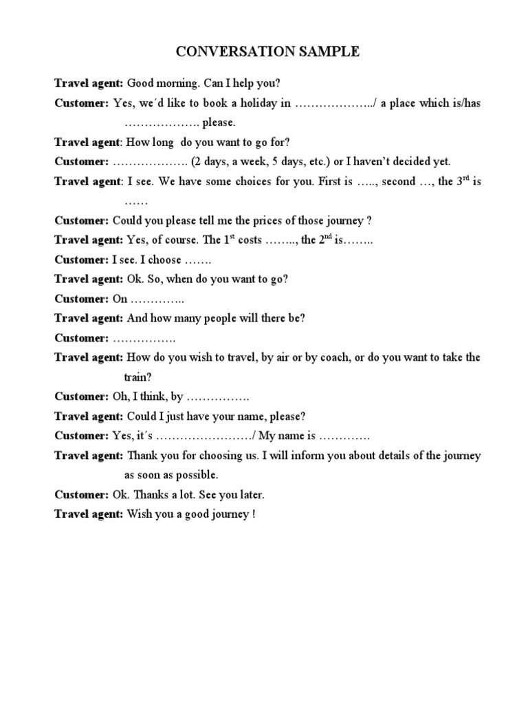 Travel Agent-Customer Dialogue Sample | PDF | December Observances ...