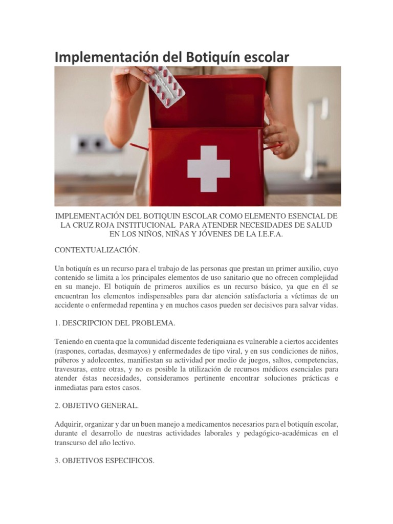 Botiquín Escolar: Implementación y Contenido | PDF | Laboratorios | Herida