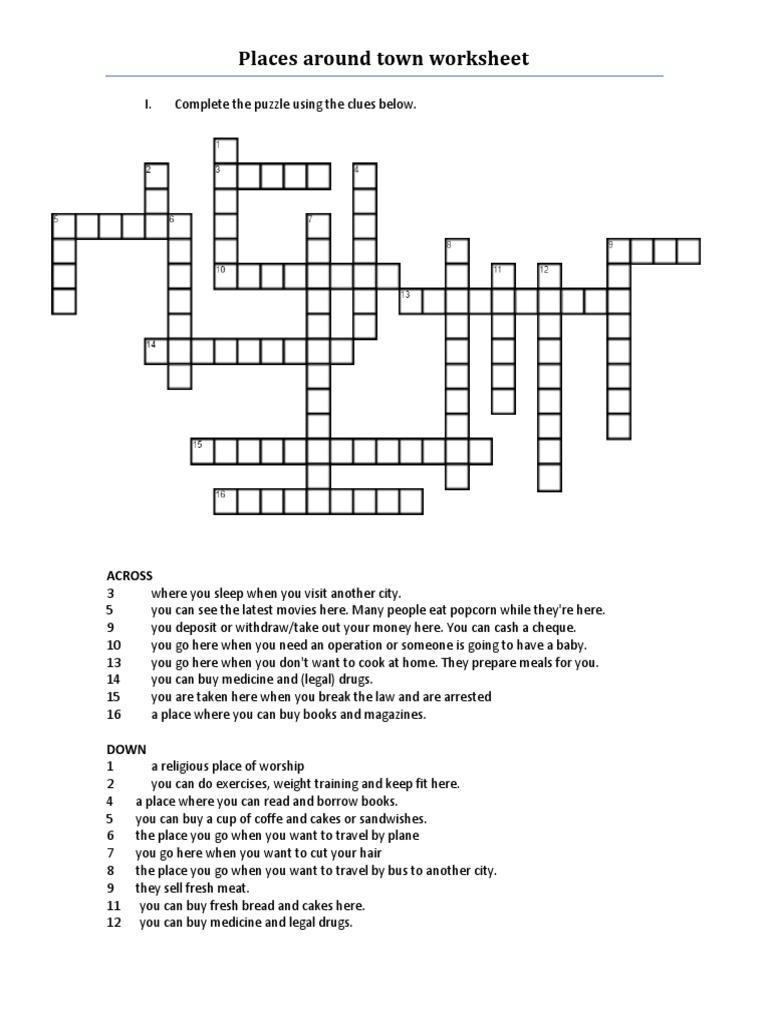 Crosswords Places Around Town | PDF