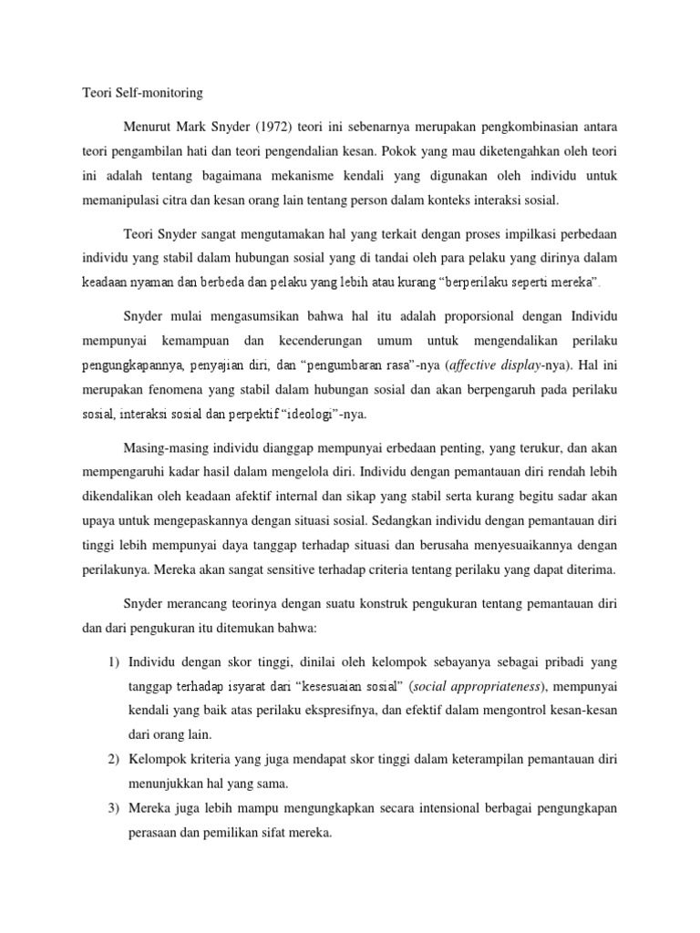 Teori Self-Monitoring Snyder | PDF | Karier & Perkembangan