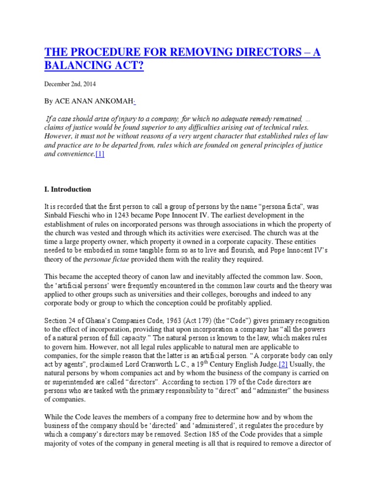 The Procedure For Removing Directors | PDF | Board Of Directors ...