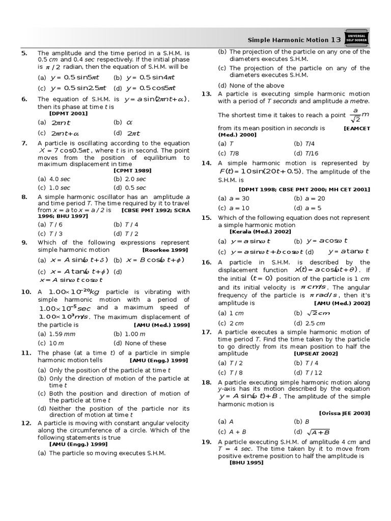 02 Assignment SHM | PDF | Velocity | Acceleration