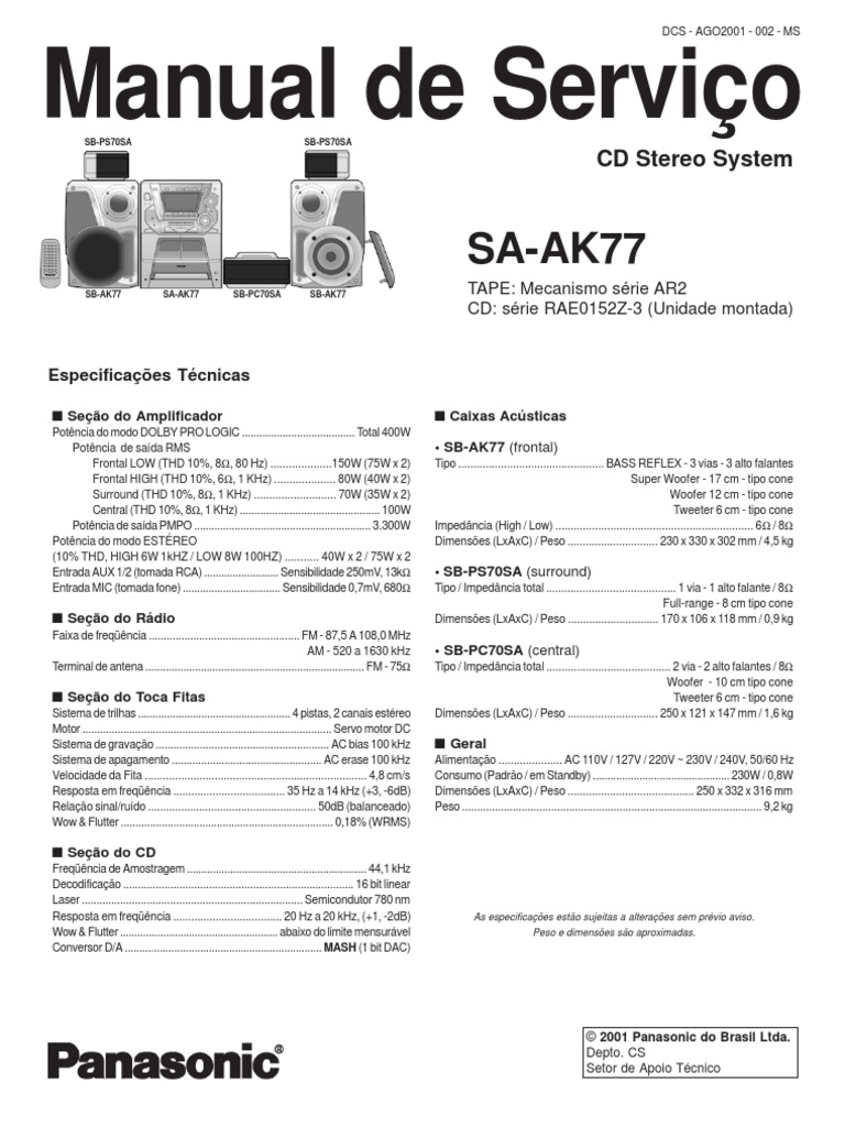 Panasonic SA-AK77 | PDF | Rede elétrica | Laser