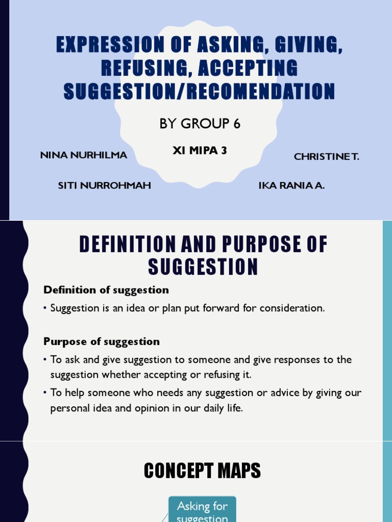 Expression of Asking, Giving, Refusing, Accepting Suggestion/Recomendation | PDF | Morphology ...