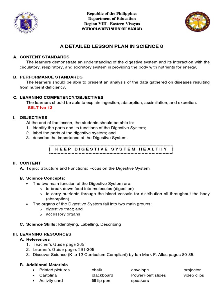 A Detailed Lesson Plan in Science 8: S8LT-Iva-13 | PDF | Human ...