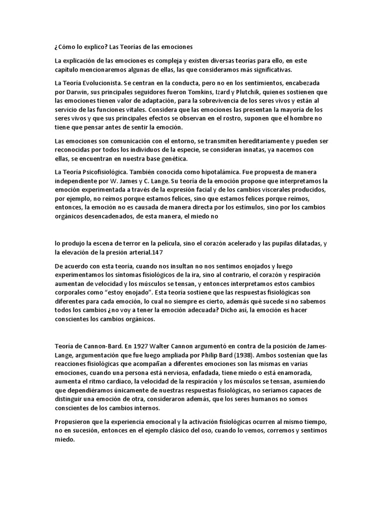 Teoria De Las Emociones Pdf Las Emociones Ciencia Cognitiva