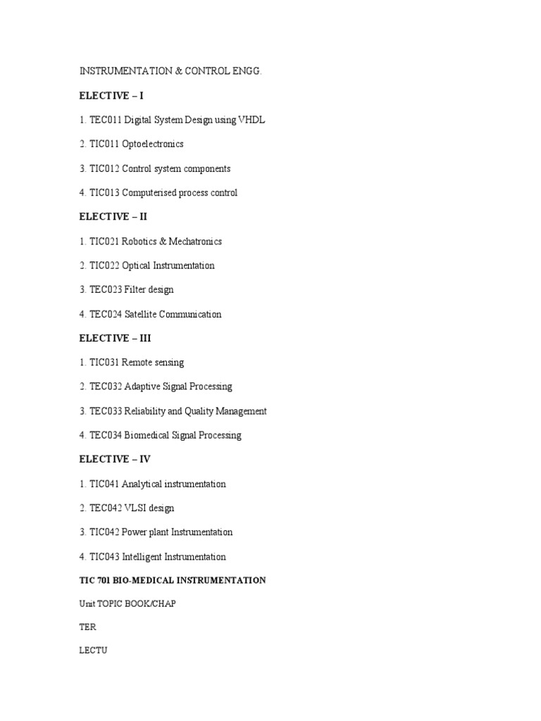 Elective - I: Tic 701 Bio-Medical Instrumentation | PDF | Vhdl | Actuator