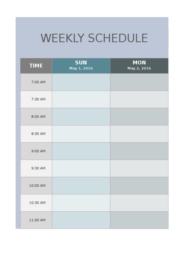 Weekly Schedule: Time SUN MON | PDF