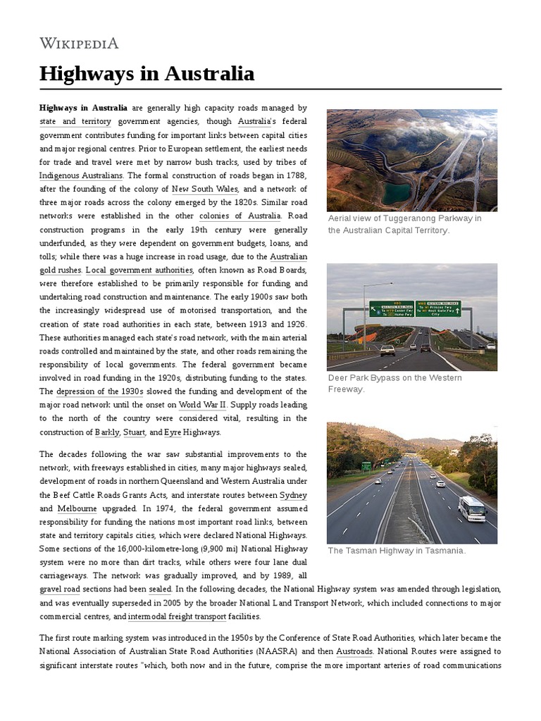 Highways in Australia Are Generally High Capacity Roads Managed by ...