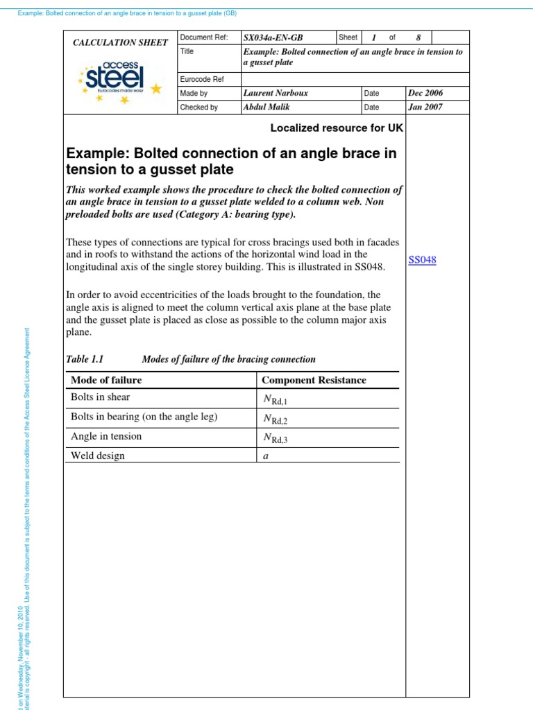 Bolted Connection of An Angle Brace in Tension To A Gusset Plate | PDF ...