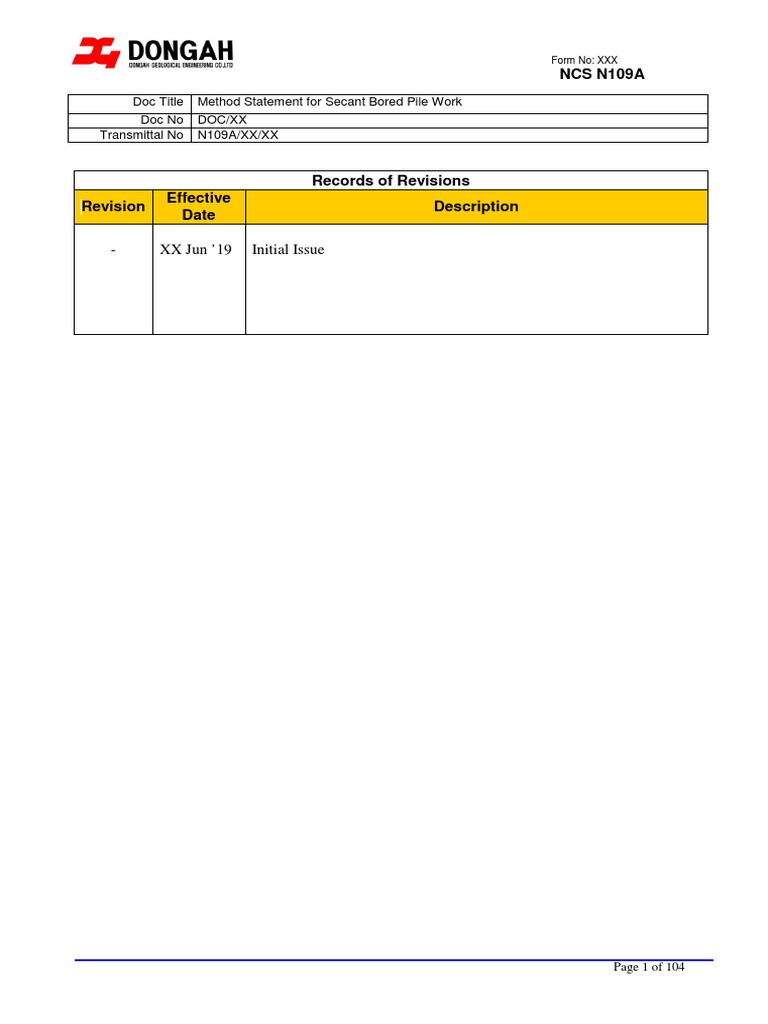 Method Statement Secant Bored Pile V0 | PDF | Deep Foundation | Drilling Rig