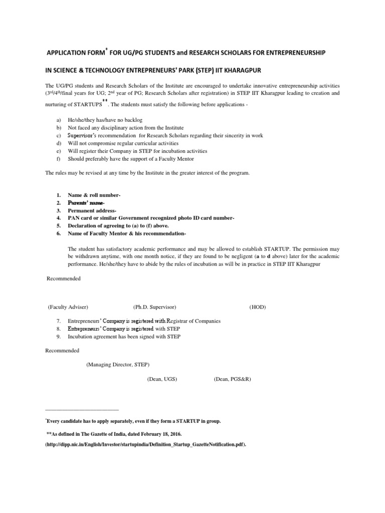 Application Form For Ug/Pg Students and Research Scholars For ...