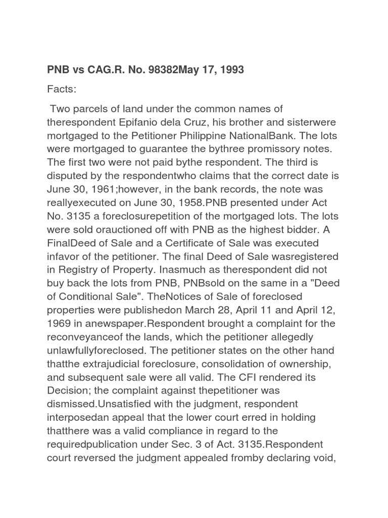 PNB vs. CA | PDF | Foreclosure | Mortgage Law