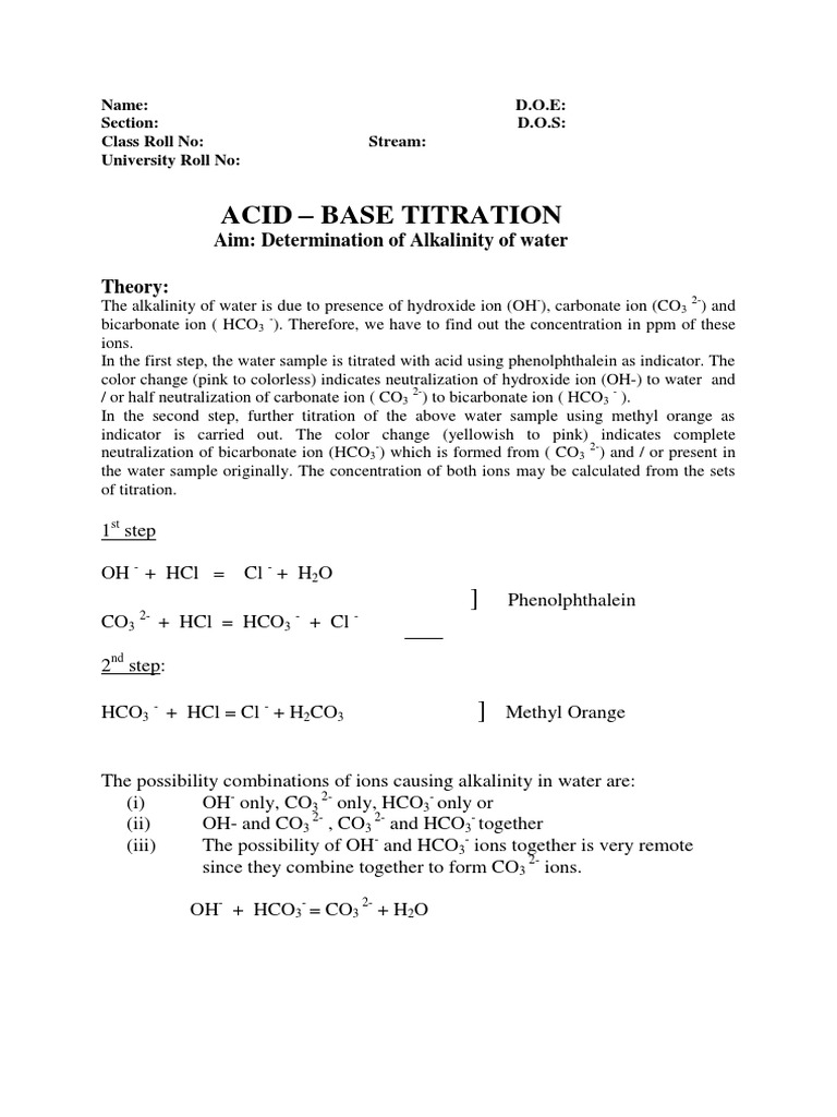 Bes - Acid - Base Titration | PDF | Alkalinity | Titration