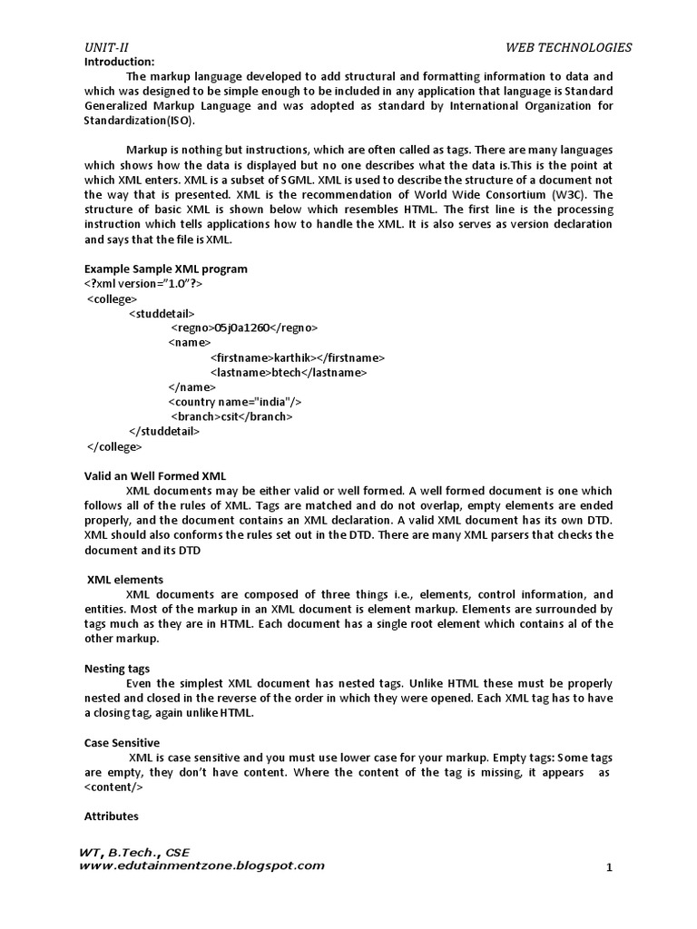 Web Technology-UNIT-2 | PDF | Html Element | Xml