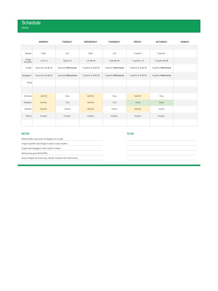 Weekly Music Practice Schedule Focusing on Scales, Arpeggios, Finger ...