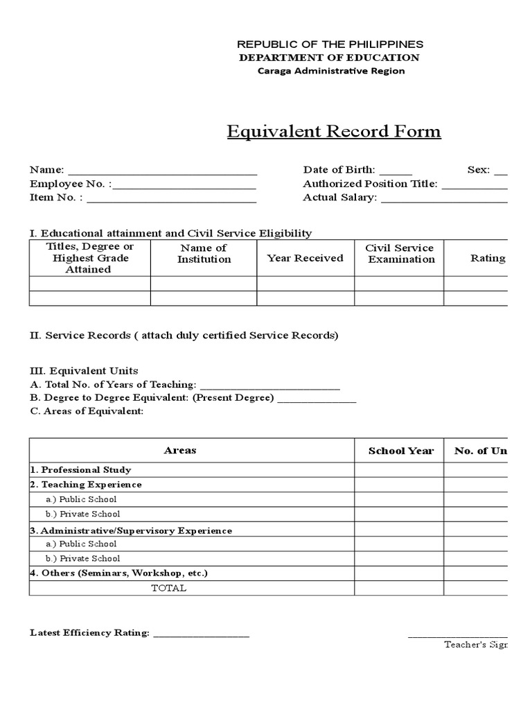 Equivalent Record Form: Republic of The Philippines | PDF