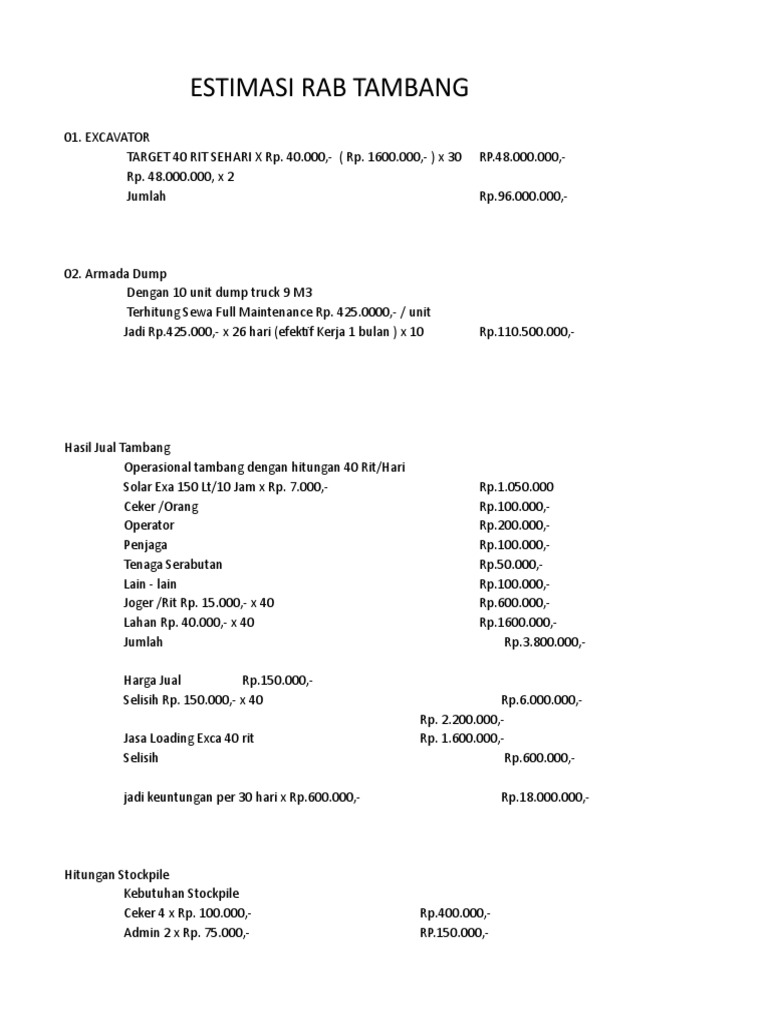 Rab Tambang Dan Stockpile | PDF