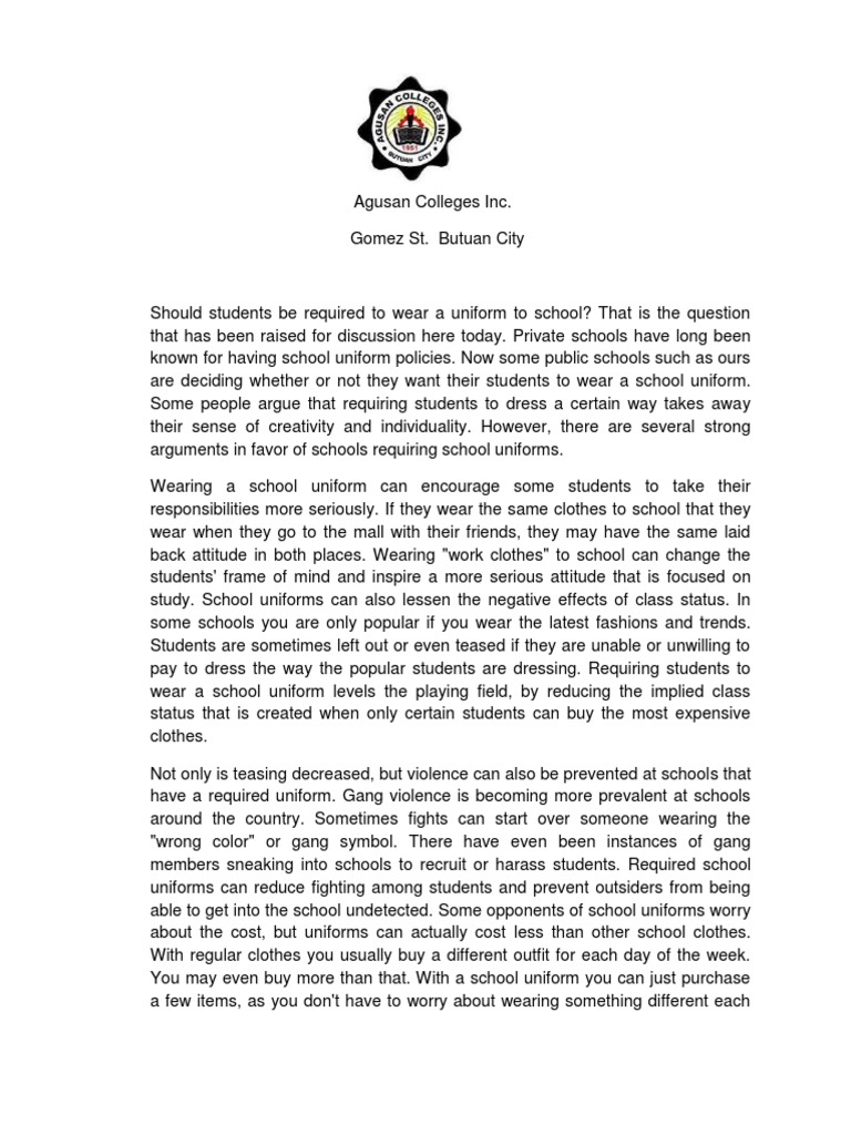 Speech About Uniform | PDF | Public Sphere | Clothing