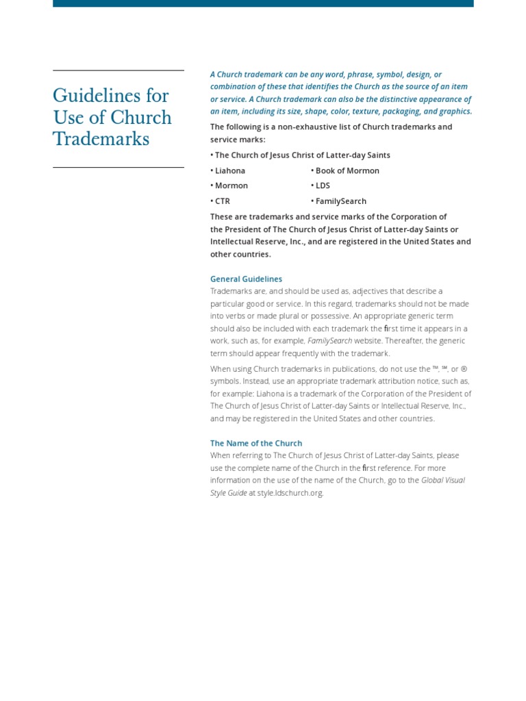 Guidelines For Use of Church Trademarks | PDF | The Church Of Jesus ...