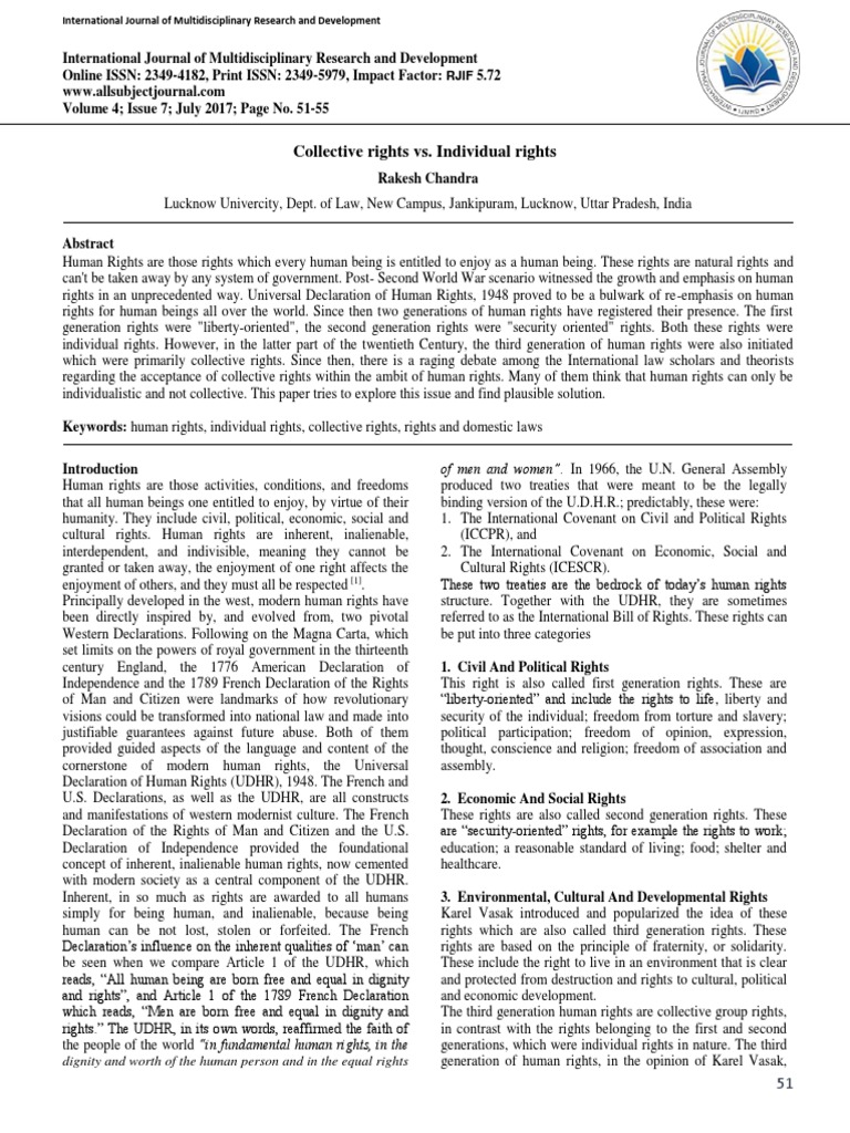 Collective Rights vs. Individual Rights: of Men and Women". in 1966 ...