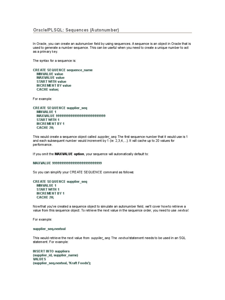 Oracleplsql Sequences Autonumber Pdf Data Management Software 0670
