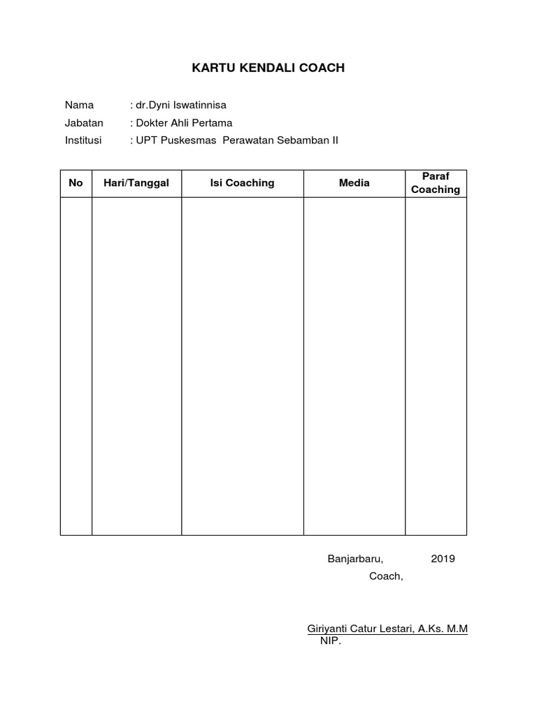 Kartu Kendali Coach Dan Mentor | PDF