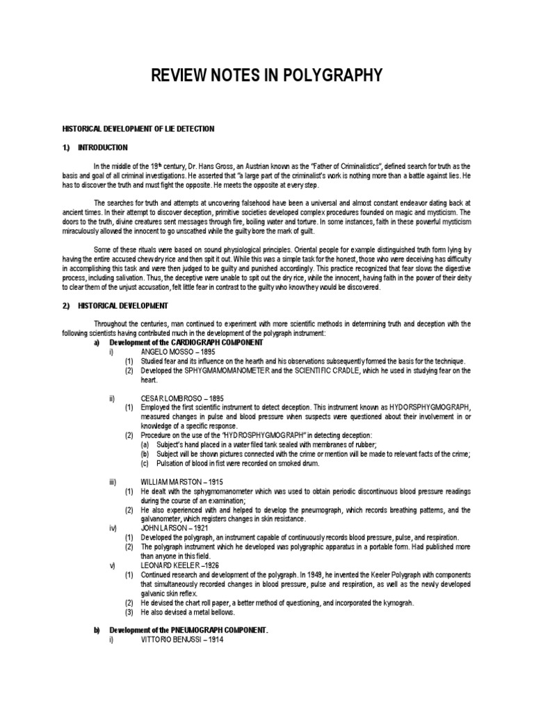Review Notes In Polygraphy Pdf Polygraph Lie