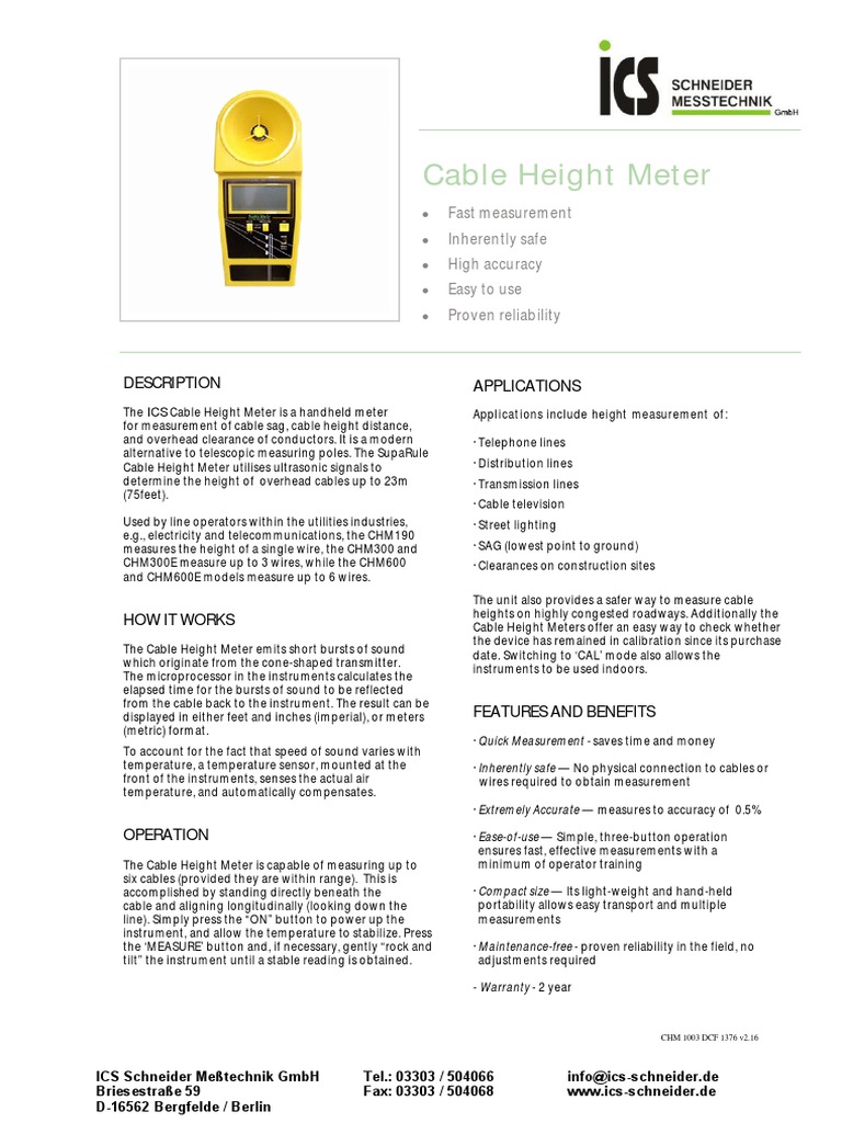 Cable Height Meter Specification | PDF | Measurement | Electric Power ...