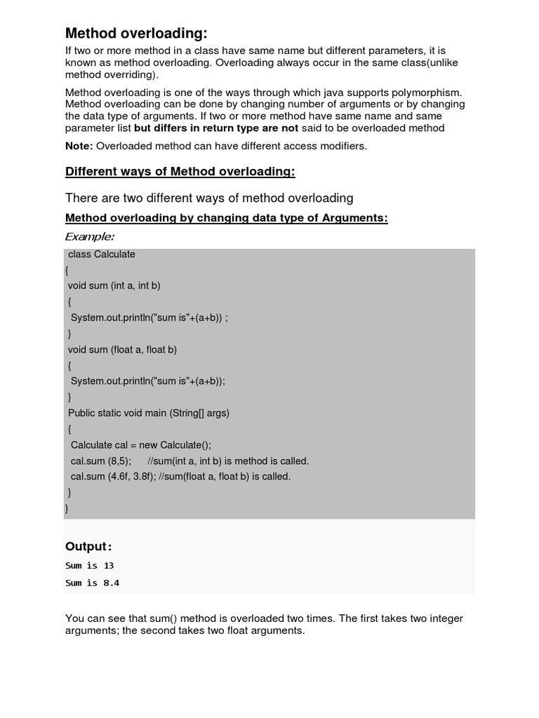 Method Overloading And Overidding Pdf Method Computer Programming Inheritance Object