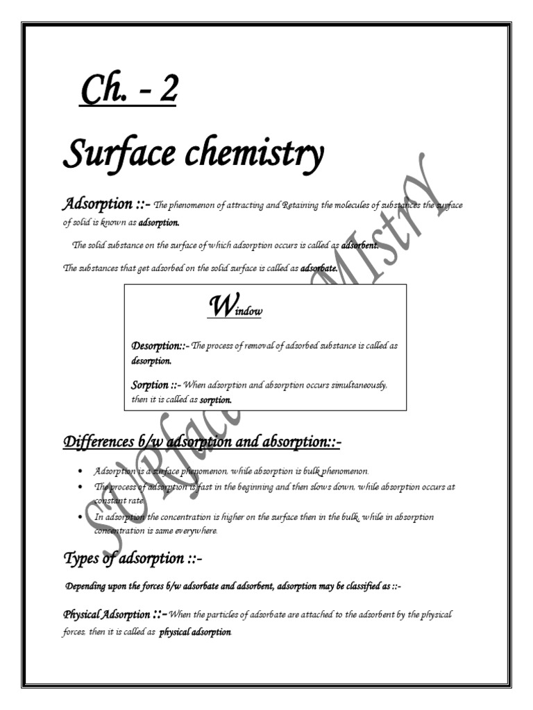 Ch. - 2 Surface Chemistry: Adsorption | PDF | Adsorption | Catalysis