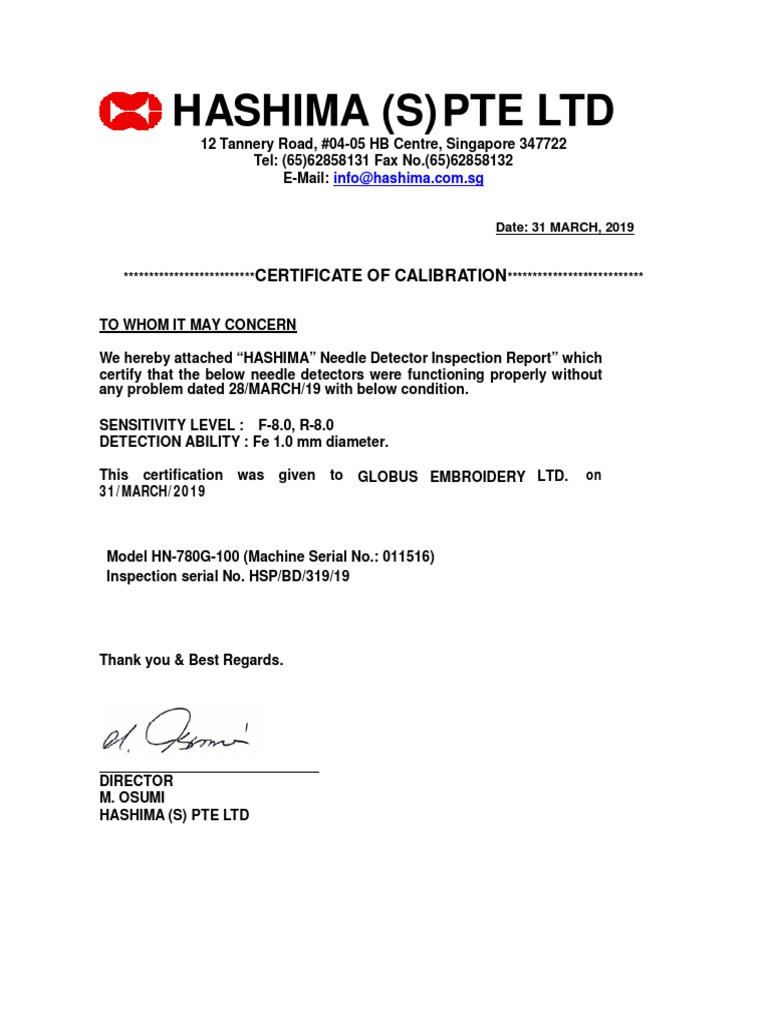 Calibration Certificate | PDF