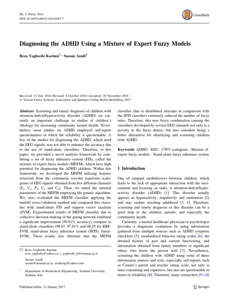 Diagnosing The ADHD Using A Mixture of Expert Fuzzy Models | Download ...