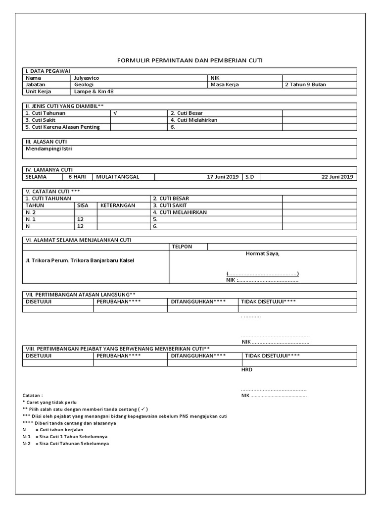 Form Cuti Karyawan | PDF