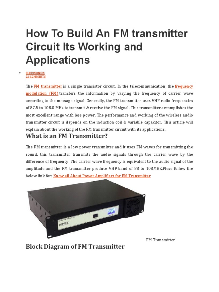 How To Build An FM Transmitter Circuit Its Working and Applications ...